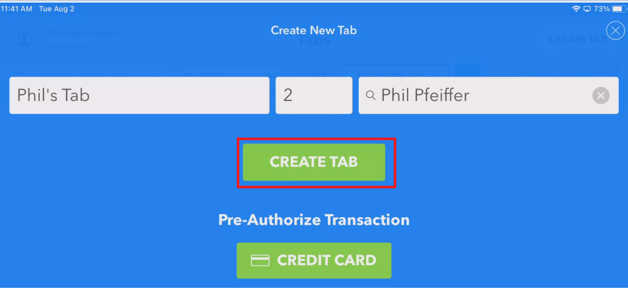 How to Create a Tab from the Checkout Screen