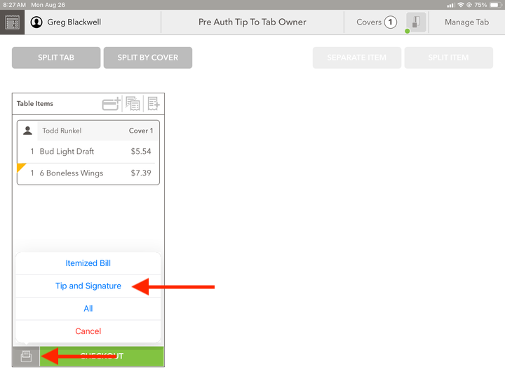 Pre Authorized Tab - Printing a Bill with Tip and Signature Options ...
